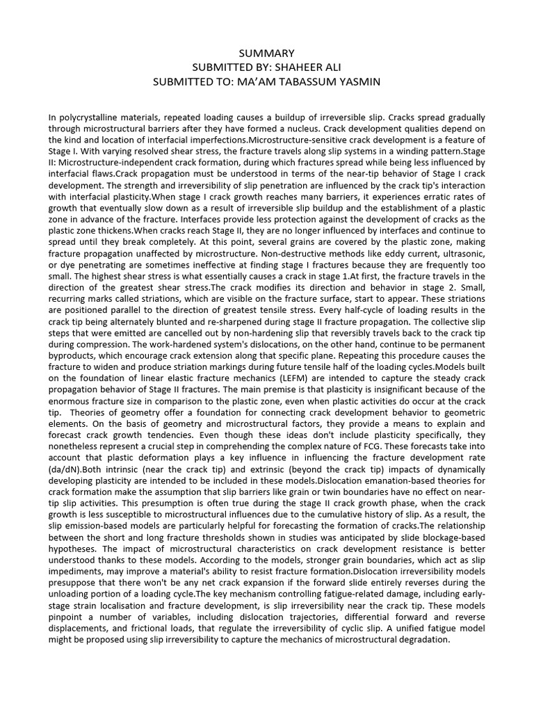 Summary-shaheer Ali-fatigue of Metal Structure | PDF