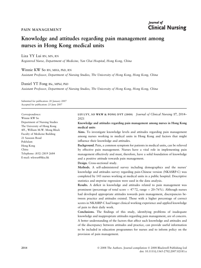 Knowledge and Attitudes Regarding Pain M | PDF | Science & Mathematics