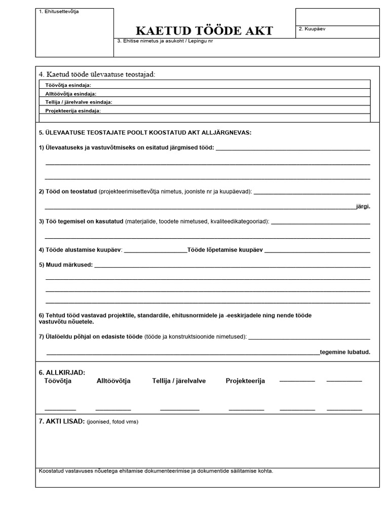 Kaetud Tööde Akt | PDF