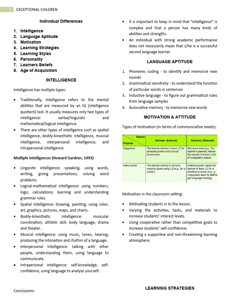 Individual Differences | PDF | Perception | Learning Styles