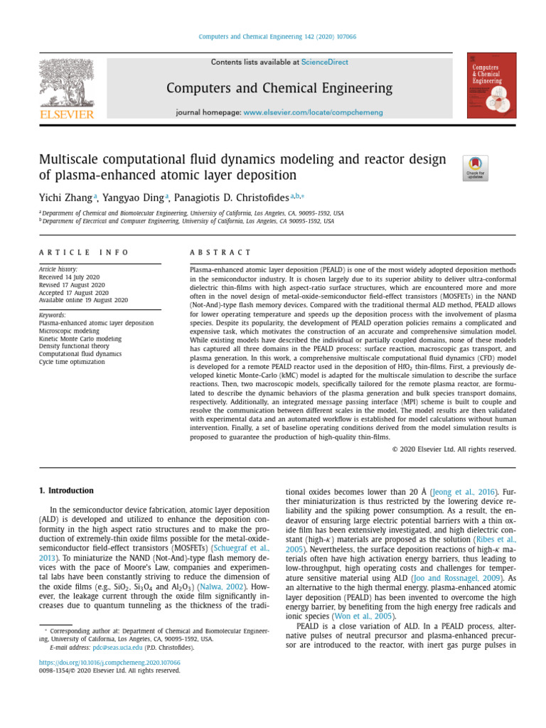Multiscale Computational Fluid Dynamics Modeling And Reactor Design Of Peald Pdf Gases