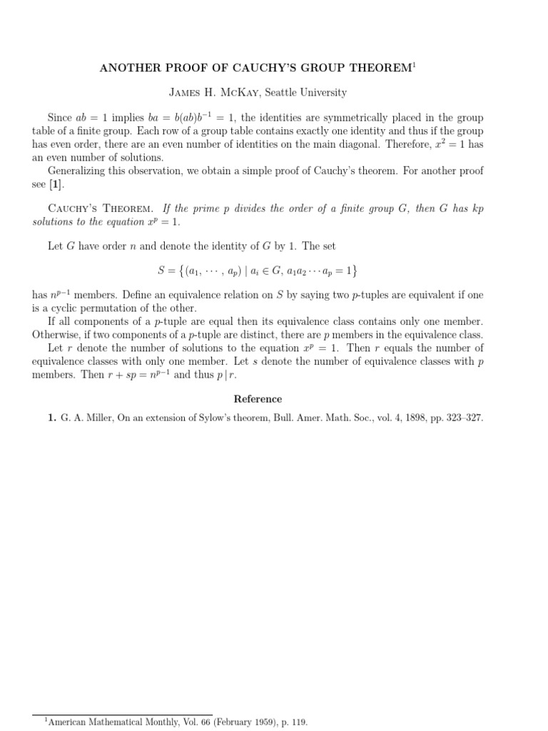 Mckay Another Proof Of Cauchys Group Theorem Pdf