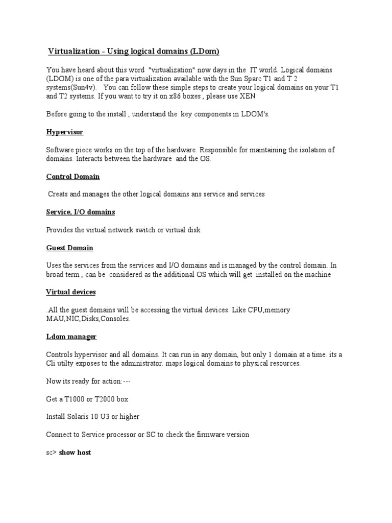 Virtualization - Using Logical Domains (Ldom) : Hypervisor | PDF | Computer Architecture ...
