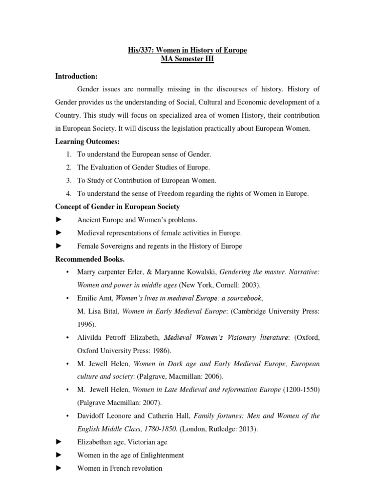 Women in History of Europe | PDF