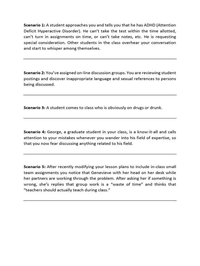 Classroom Management Scenarios Explained | PDF