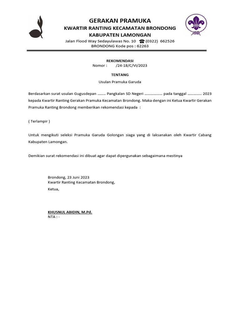Contoh Format Surat Rekomendasi KPD | PDF