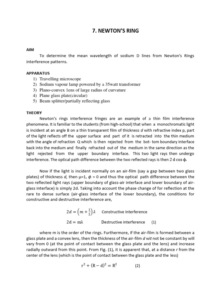 Newton's Ring | PDF | Optics | Physical Chemistry