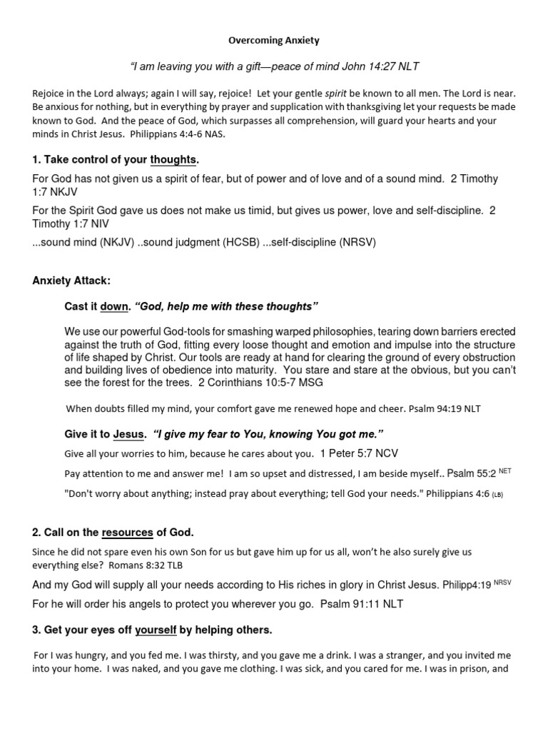 Overcoming Anxiety, Week 1 | PDF | Gospel Of Matthew | Jesus