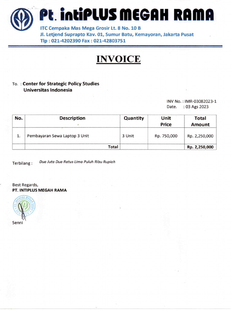 Invoice Sewa Laptop 3 Unit | PDF