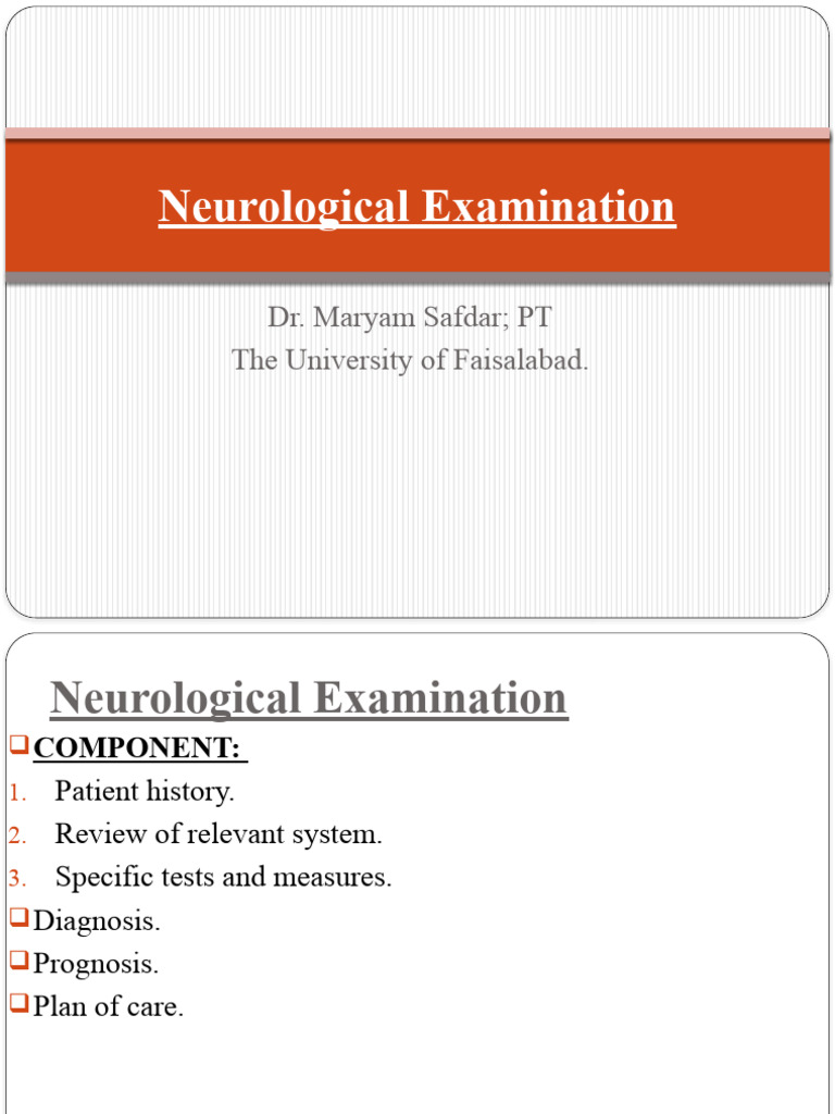 Neurological Exam Guide for PTs | PDF | Neurology | Physical Examination