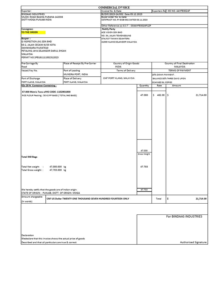 Invoice - 002 G INSPECTION (M) For Check List | PDF