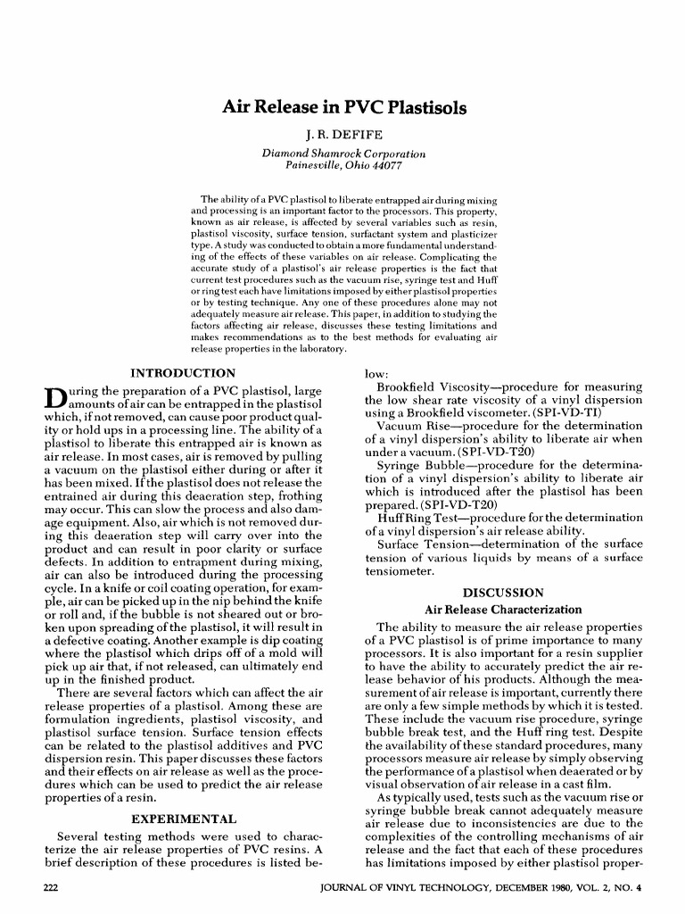 Understanding Air Release in PVC Plastisols | PDF | Polyvinyl Chloride ...