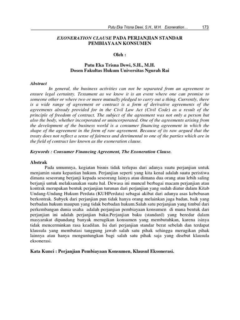 ID Exoneration Clause Pada Perjanjian Stand | PDF