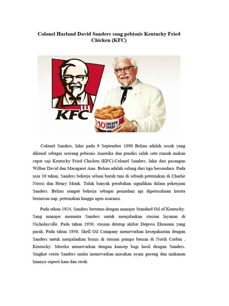 Biografi Colonel Harland Sanders KFC | PDF