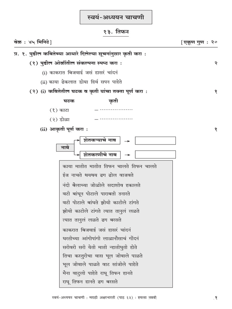 9th Marathi 16th Chapter Sabdancha Khel-Self Test Paper | PDF
