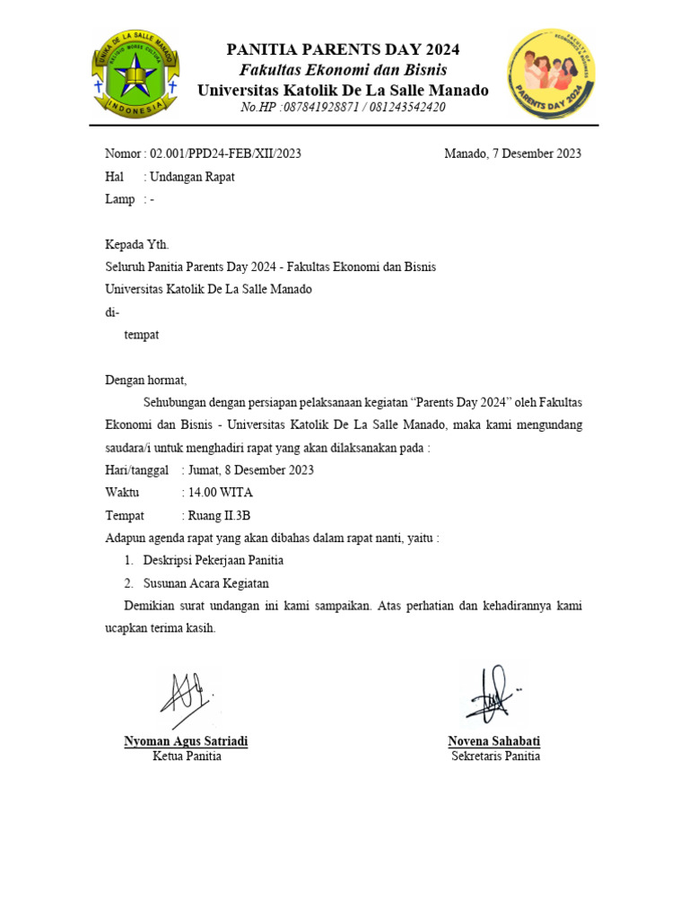 001 Surat Undangan Rapat | PDF