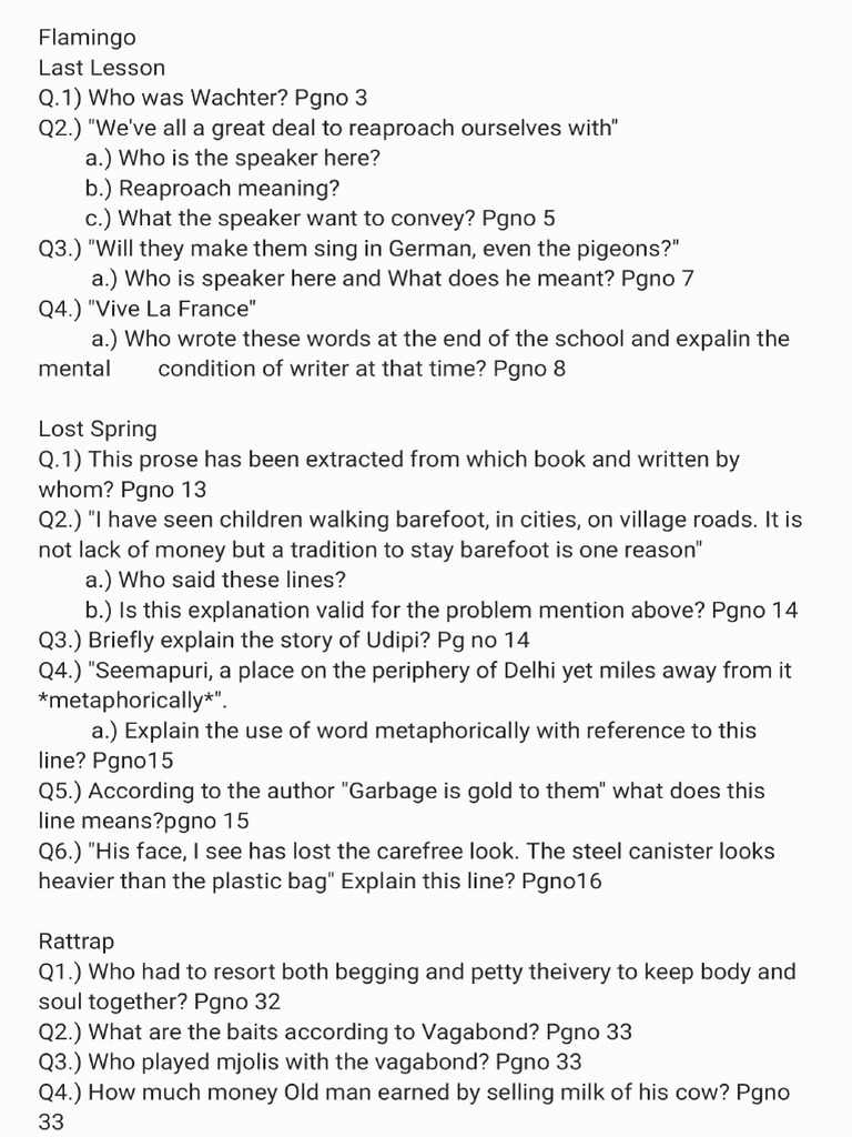 English Imp In-Text Questions | PDF