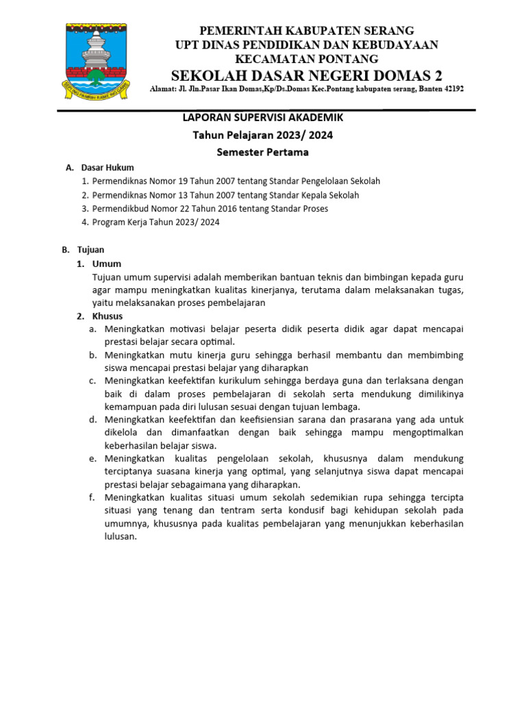 Laporan Supervisi Akademik 2023/2024 | PDF