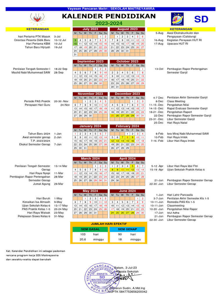 Kalender Pendidikan SDS Maitreyawira 2023-2024 | PDF