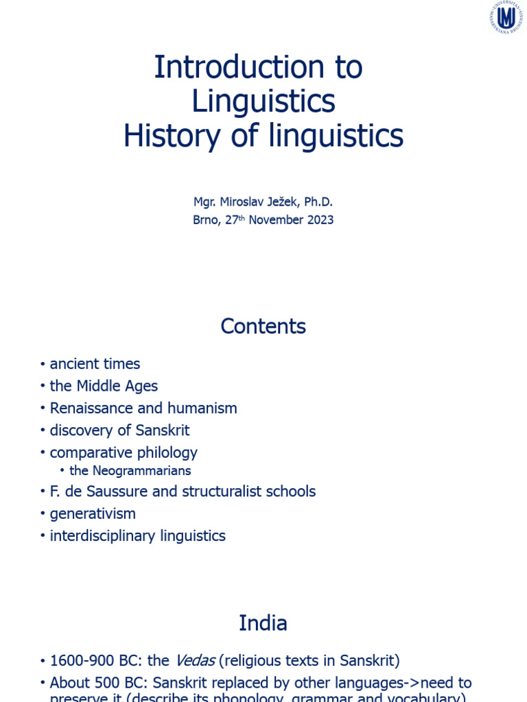 Introduction to Linguistics- History of Linguistics 2023 | PDF | Linguistics | Human Communication