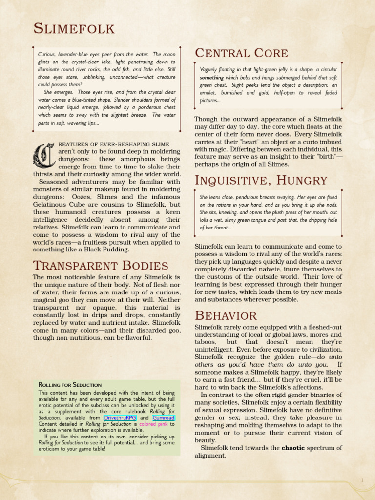 Slimefolk: Erotic RPG Supplement | PDF