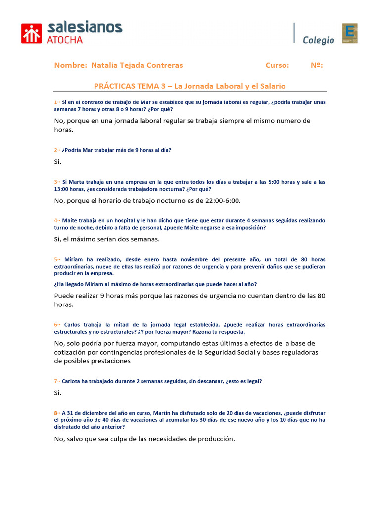 Práctica Tema 3 | PDF | Salario | Tiempo de trabajo