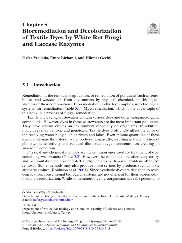 Bioremediation and Decolorization of Textile Dyes by White Rot Fungi and Laccase Enzymes | PDF ...