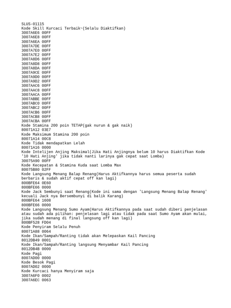 Cheat HM BTN Lengkap | PDF