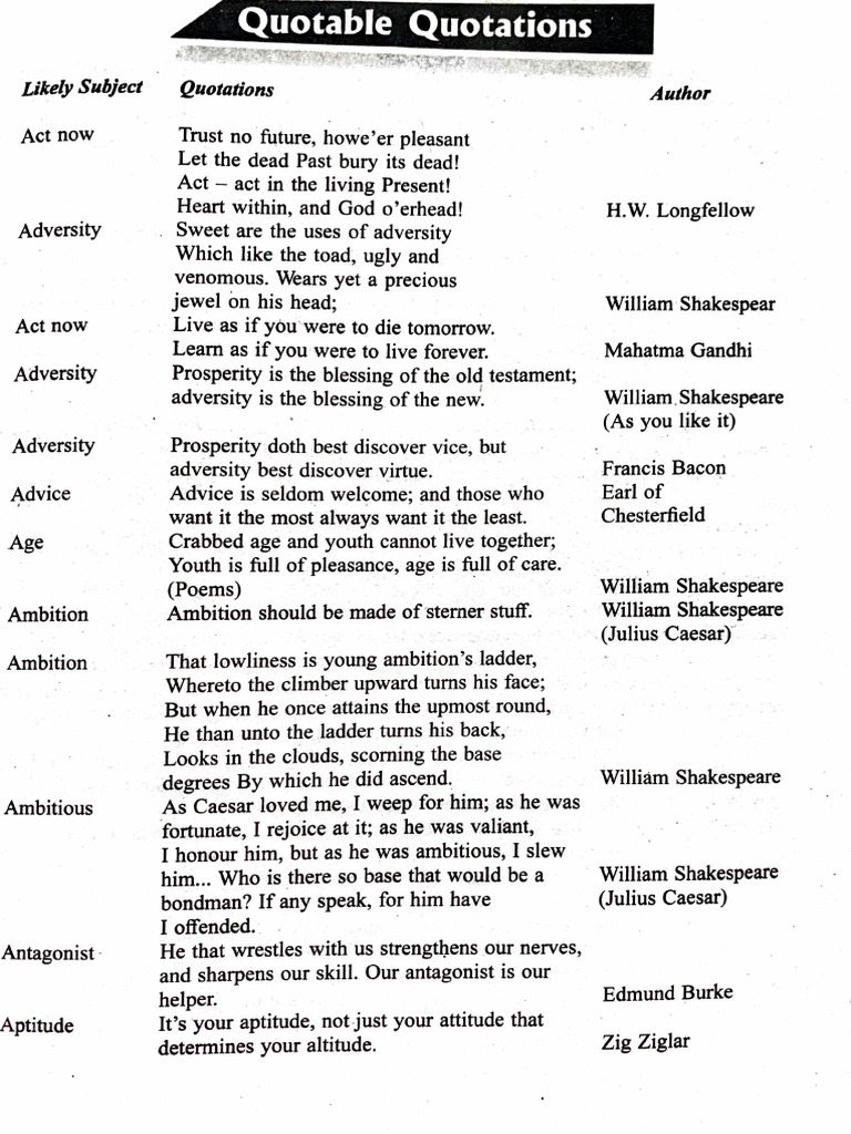 Quotable Quotations - Theme Based Grade 10 | PDF