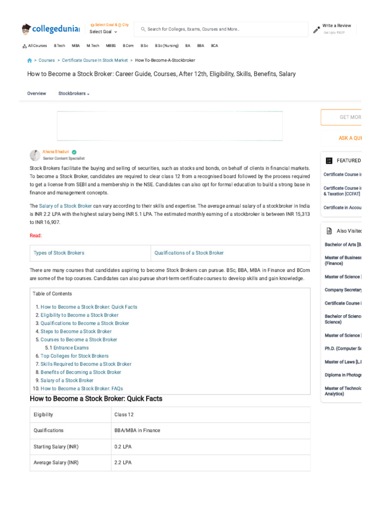 How To Become A Stock Broker - Career Guide, Courses, After 12th ...