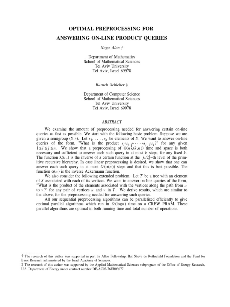 Optimal Preprocessing For Answering Online Product Queries | PDF | Time ...