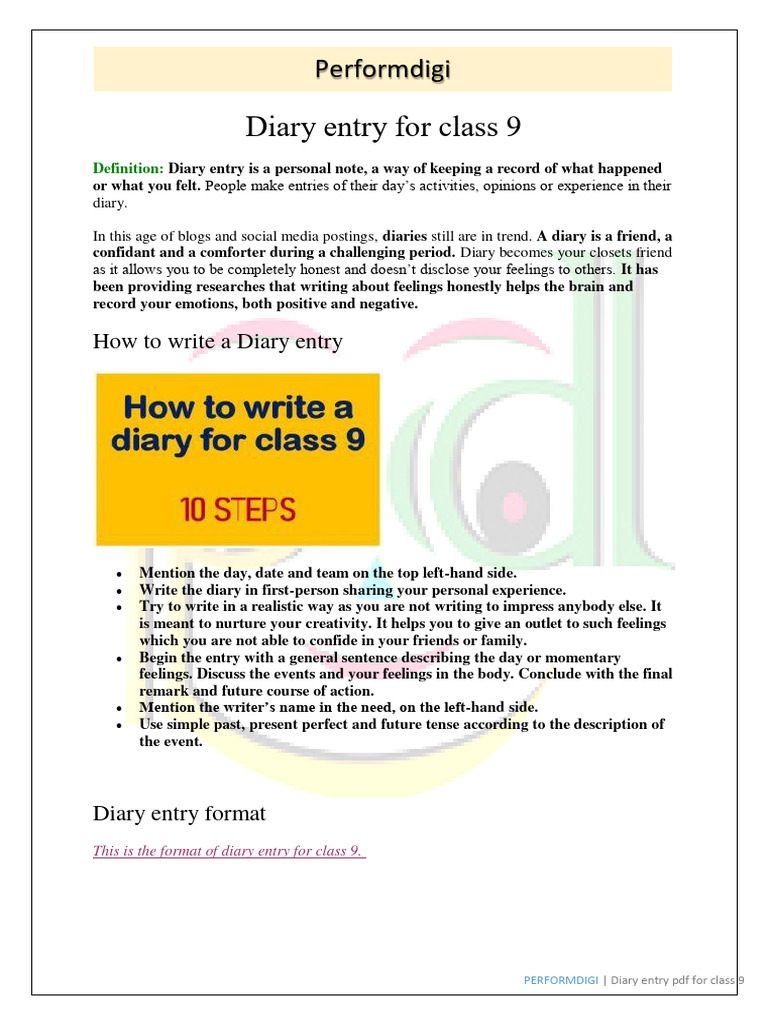 Diary Entry For Class 9 | PDF