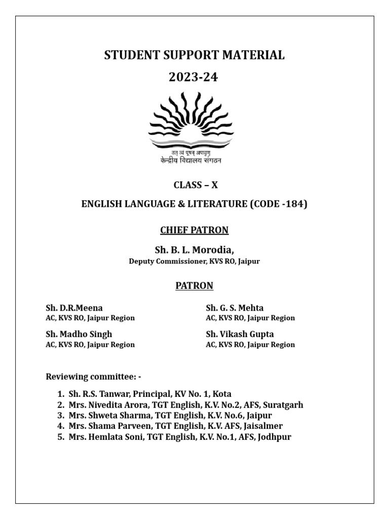 Study Material English Class 10 | PDF