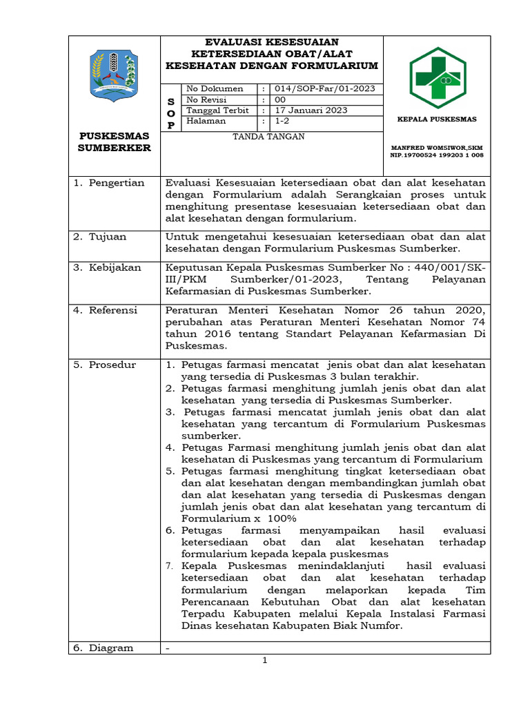 3.10.1p.sop Evaluasi Kesesuaian Ketersediaan Obat THD Formularium | PDF ...