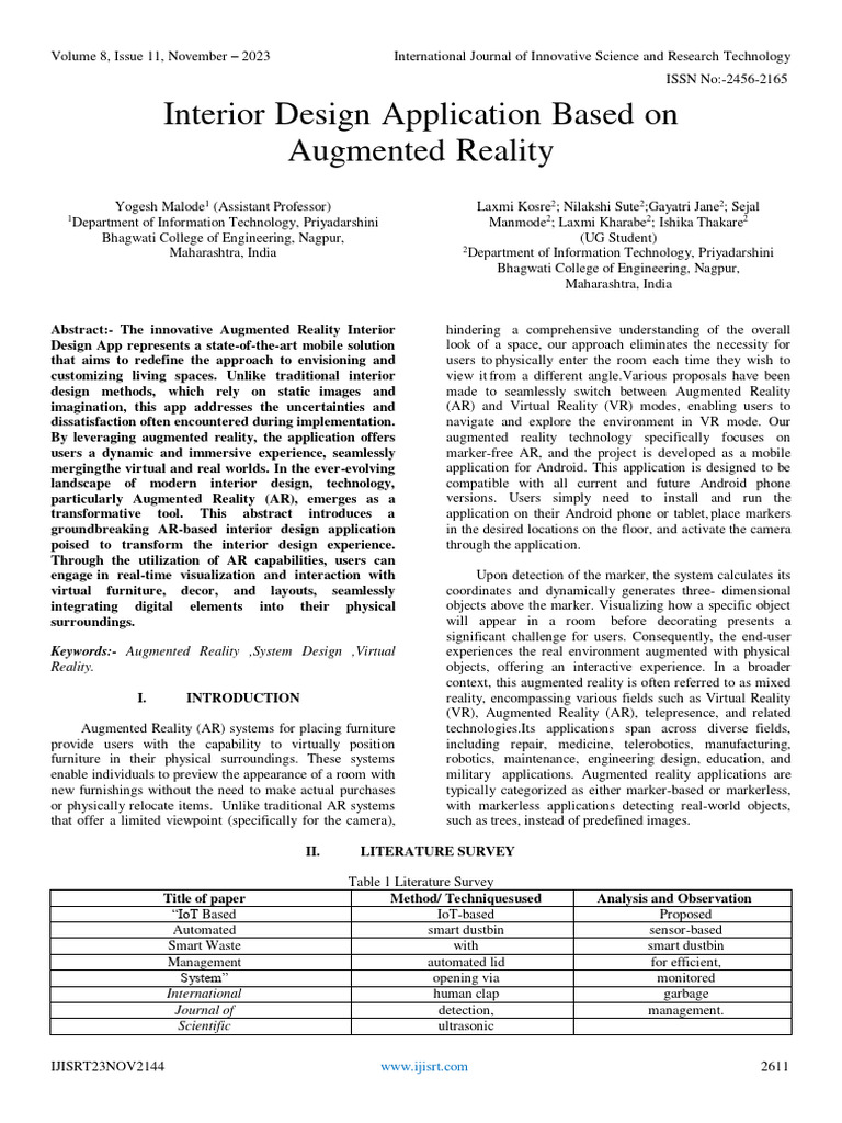 Interior Design Application Based on Augmented Reality | PDF | Augmented Reality | 3 D Computer ...