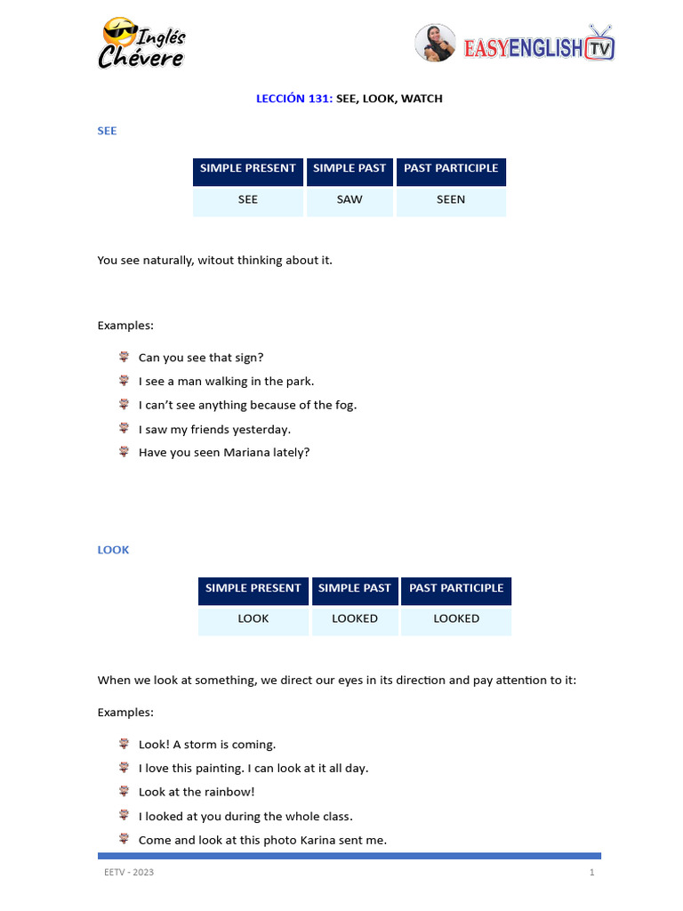 Lección 131 - See, Look, Watch - Eetv | PDF