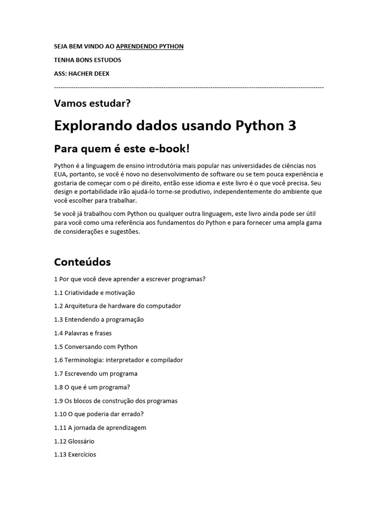 Aprenda Python | PDF | Armazenamento de dados de computador | Linguagem ... Aprenda Python | PDF | Armazenamento de dados de computador | Linguagem ...