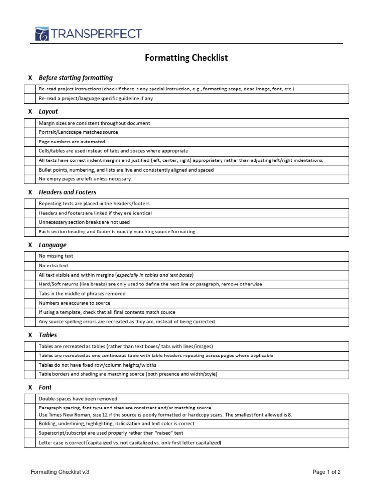 Formatting Checklist - v3 | PDF | Page Layout | Text