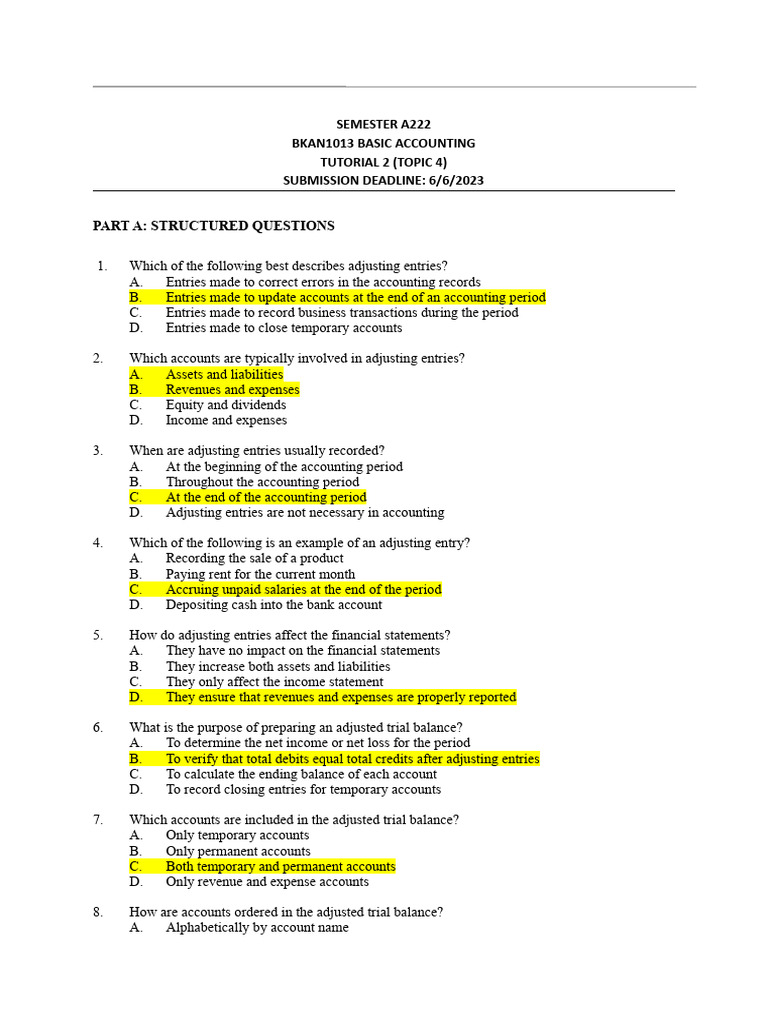 A222 Tutorial 2Q | PDF | Debits And Credits | Business