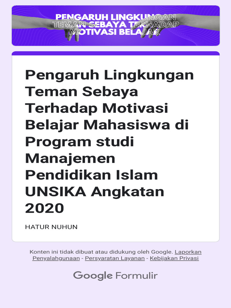 Pengaruh Lingkungan Teman Sebaya Terhadap Motivasi Belajar Mahasiswa Di Program Studi Manajemen ...