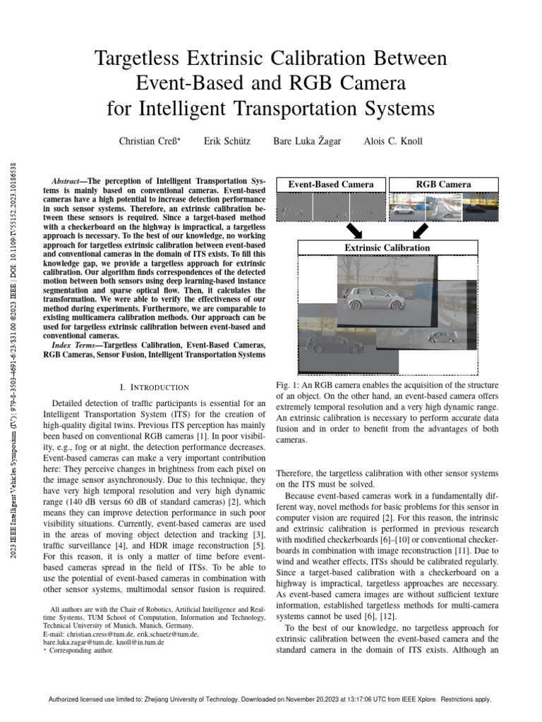 Targetless Extrinsic Calibration Between Event Based And Rgb Camera For Intelligent
