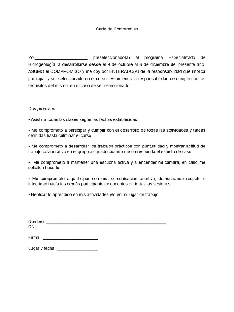 Modelo Carta Compromiso | PDF