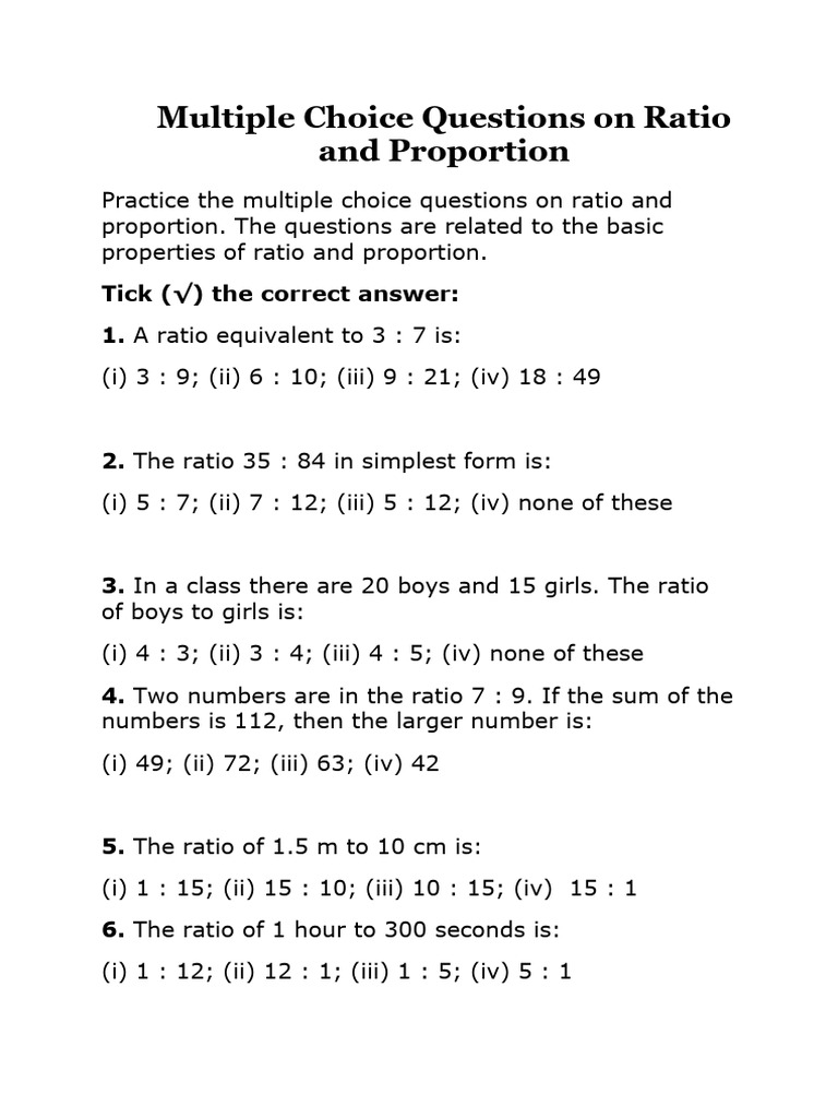 Vi Mat l12 m03 Ratio and Proportion Worksheet | PDF | Length | Ratio