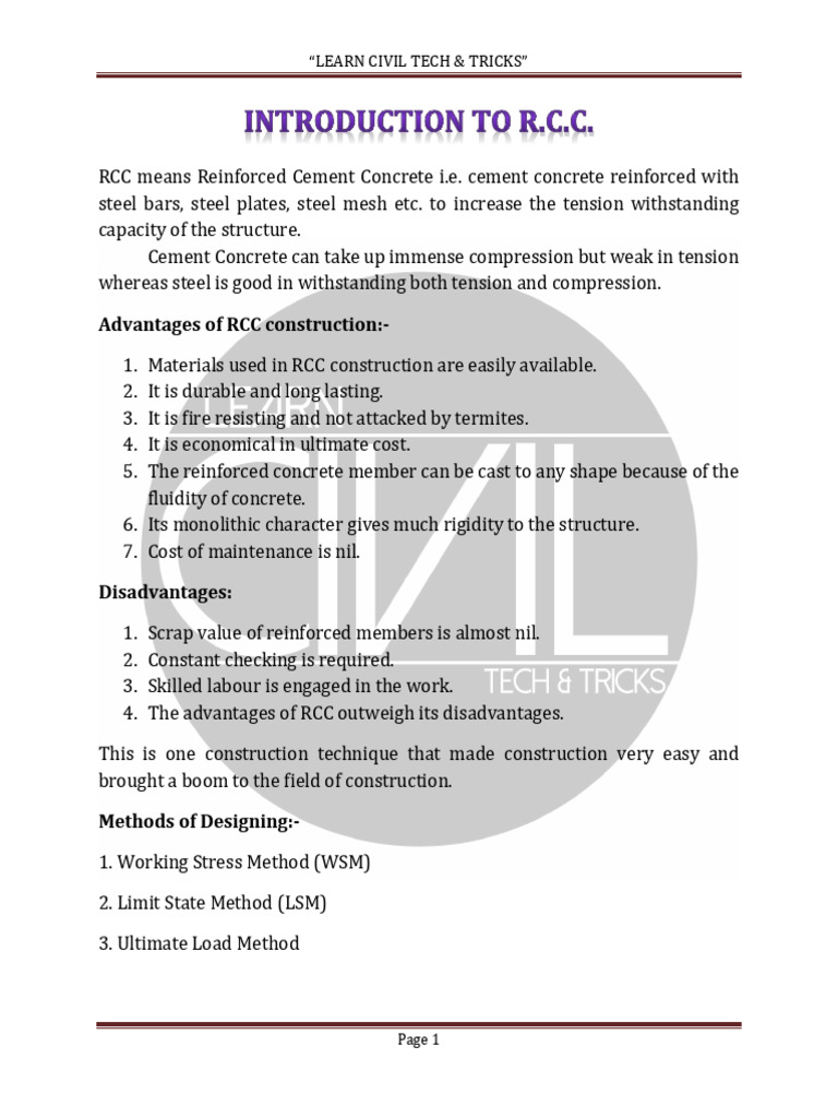 INTRODUCTION To RCC Learn Civil Tech & Tricks | PDF | Deformation ...