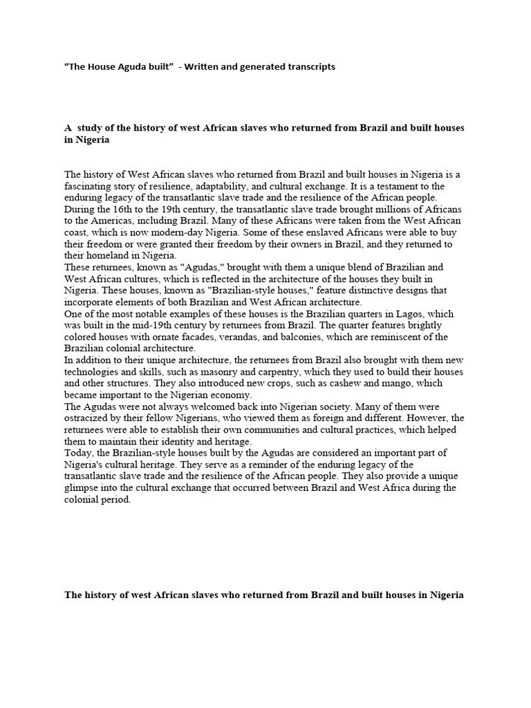 Aguda Houses: Legacy of Returnees in Nigeria | PDF | Atlantic Slave ...