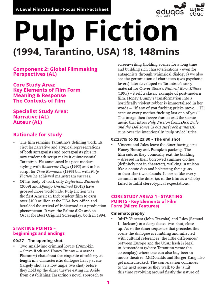 Pulp Fiction CCEA Notes | PDF | Pulp Fiction