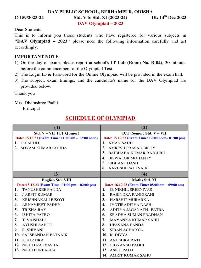 C-159 DAV Olympiad | PDF
