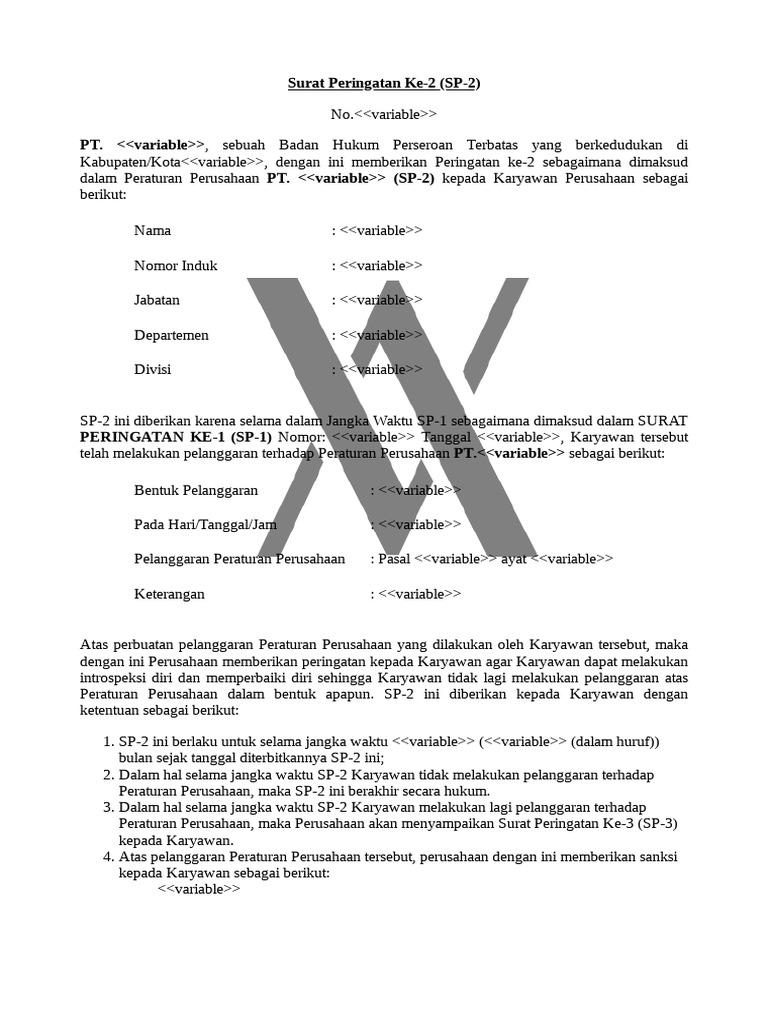 Surat Peringatan Ke-2 (SP2) | PDF