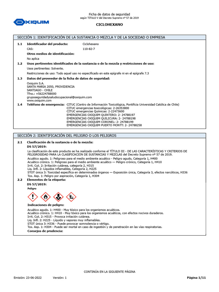 CICLOHEXANO | PDF | Toxicidad | Residuos