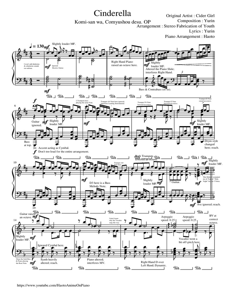 Komi-San Wa, Comyushou Desu. - Cinderella | PDF | Piano | Guitars